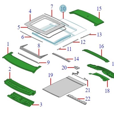 17-25 JAGUAR F-PACE REAR SUNROOF GLASS AND FRAME ASSEMBLY