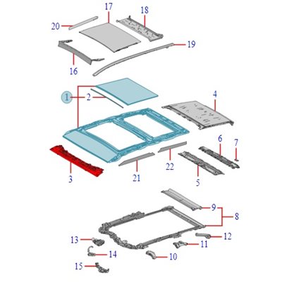 19-21 TOYOTA RAV4 PANORAMIC ROOF ASSEMBLY WITH REAR SUNROOF GLASS