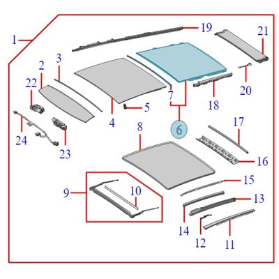 20 MERCEDES GLE-CLASS REAR SUNROOF GLASS (FIXED)